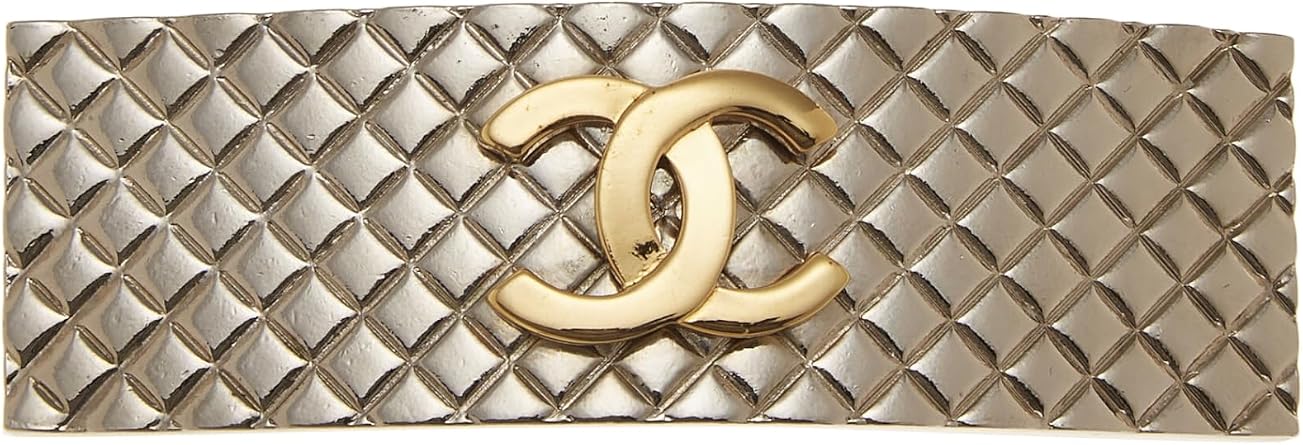 Amazon.com: Chanel, Pre-Loved Silver and Gold 'CC' Quilted Hair ...