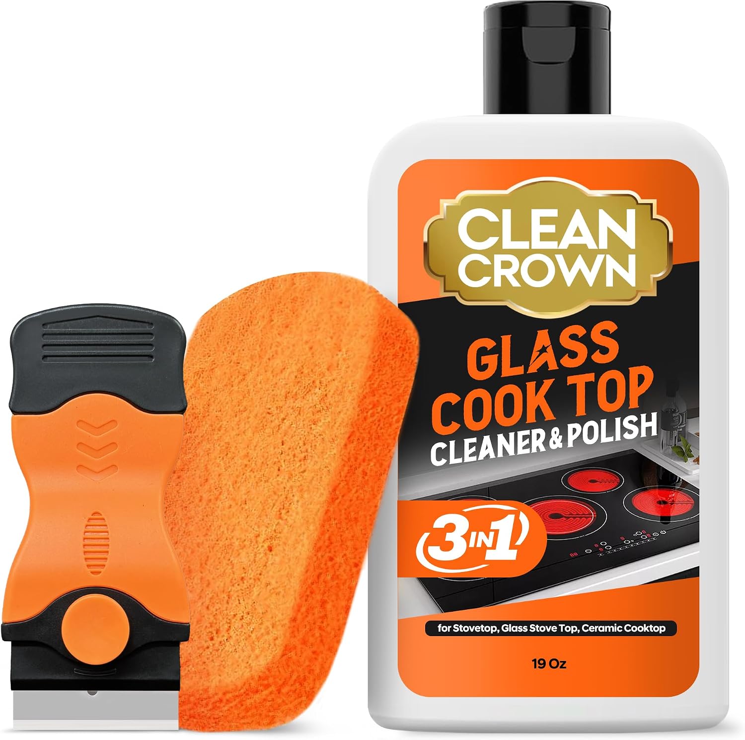 Amazon.com: CleanCrown 3-in-1 Cooktop Cleaner Kit (19 Oz Cooktop ...