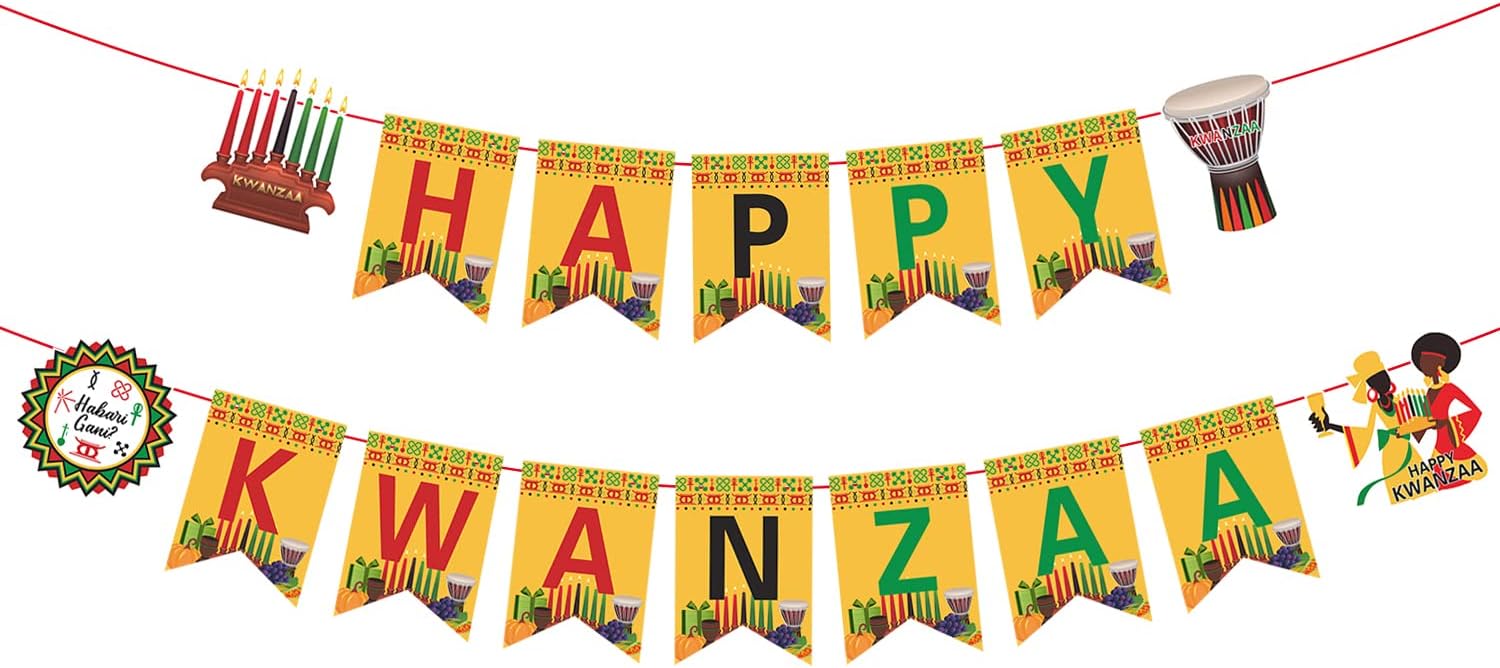 Amazon.com: JKQ Happy Kwanzaa Banner with Candlesticks Unity Cup Drum ...