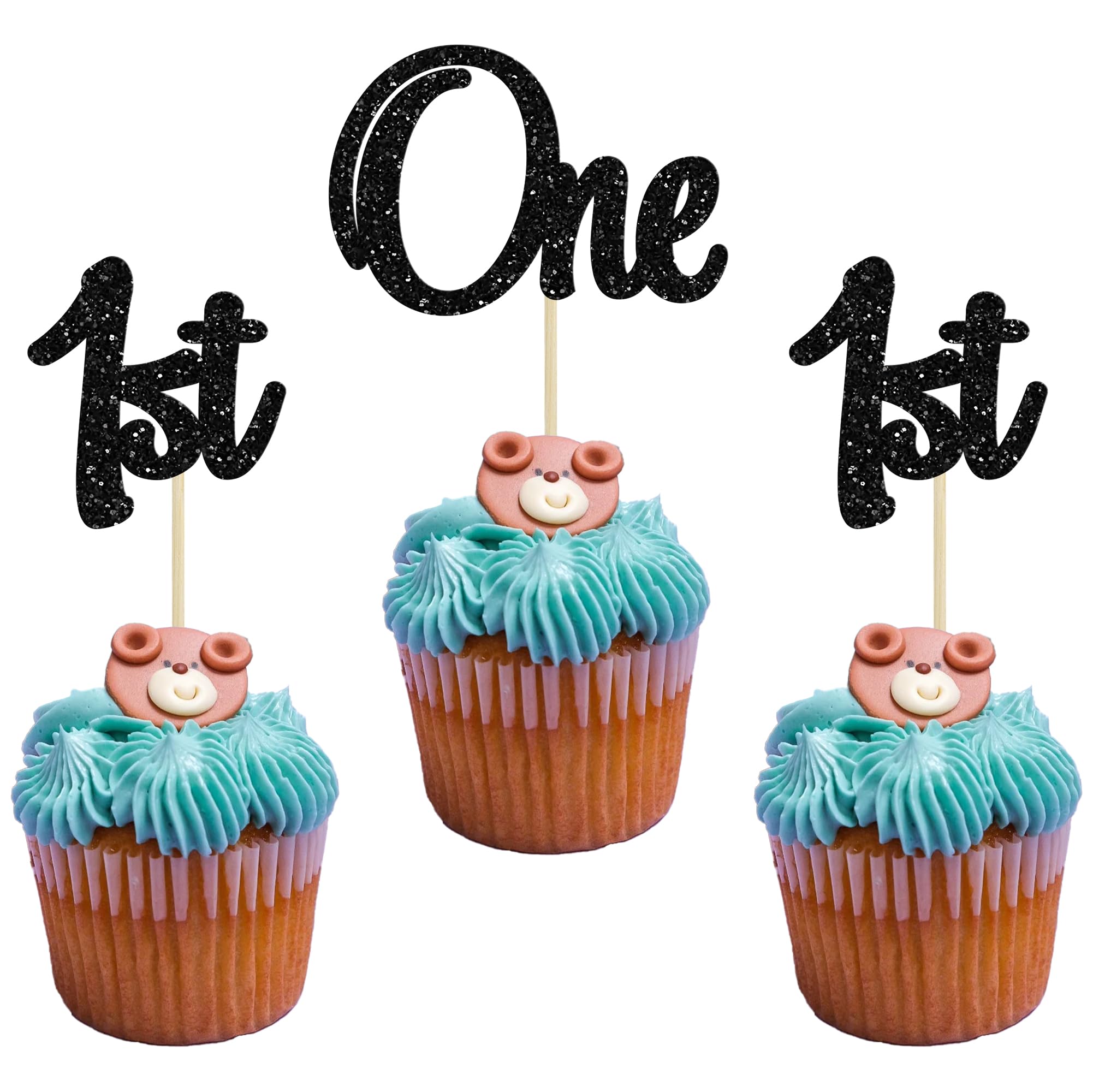 Amazon.com: Gyufise 24Pcs 1st Birthday Cupcake Toppers Glitter One Cake ...
