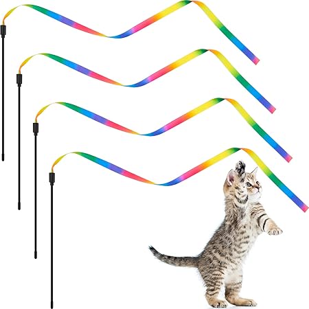 Amazon.com : 4 Pieces Rainbow Cat Wand String Interactive Cat Wand Cat ...