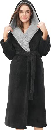 DAVID ARCHY Womens Robe with Hood Super Warm Winter Plush Fleece Soft ...