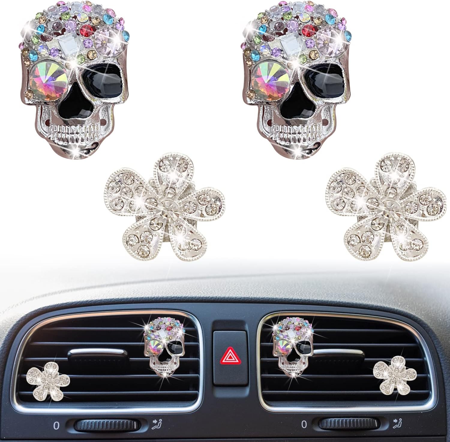 Amazon.com: Bling 2 Pcs Crystal Skull Air Fresheners Car Diffuser Vent ...