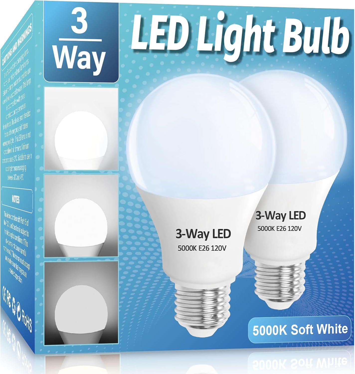 Wiyifada 3 Way LED Light Bulbs 2 Pack, 30 70 100 Watt Equivalent ...