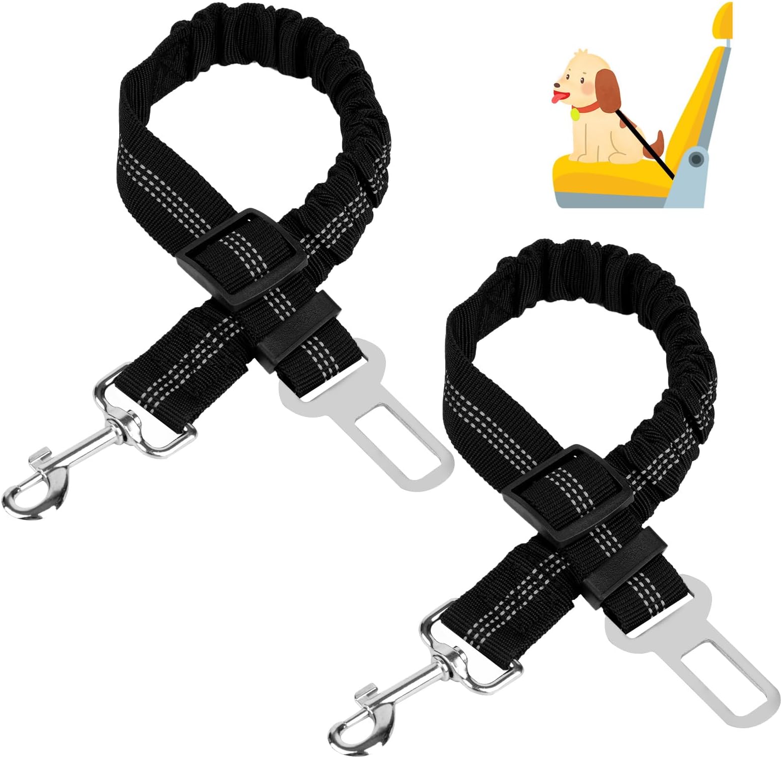 Dog Seat Belts for Cars - Dog Seat Belt Adjustable Elastic Bungee ...