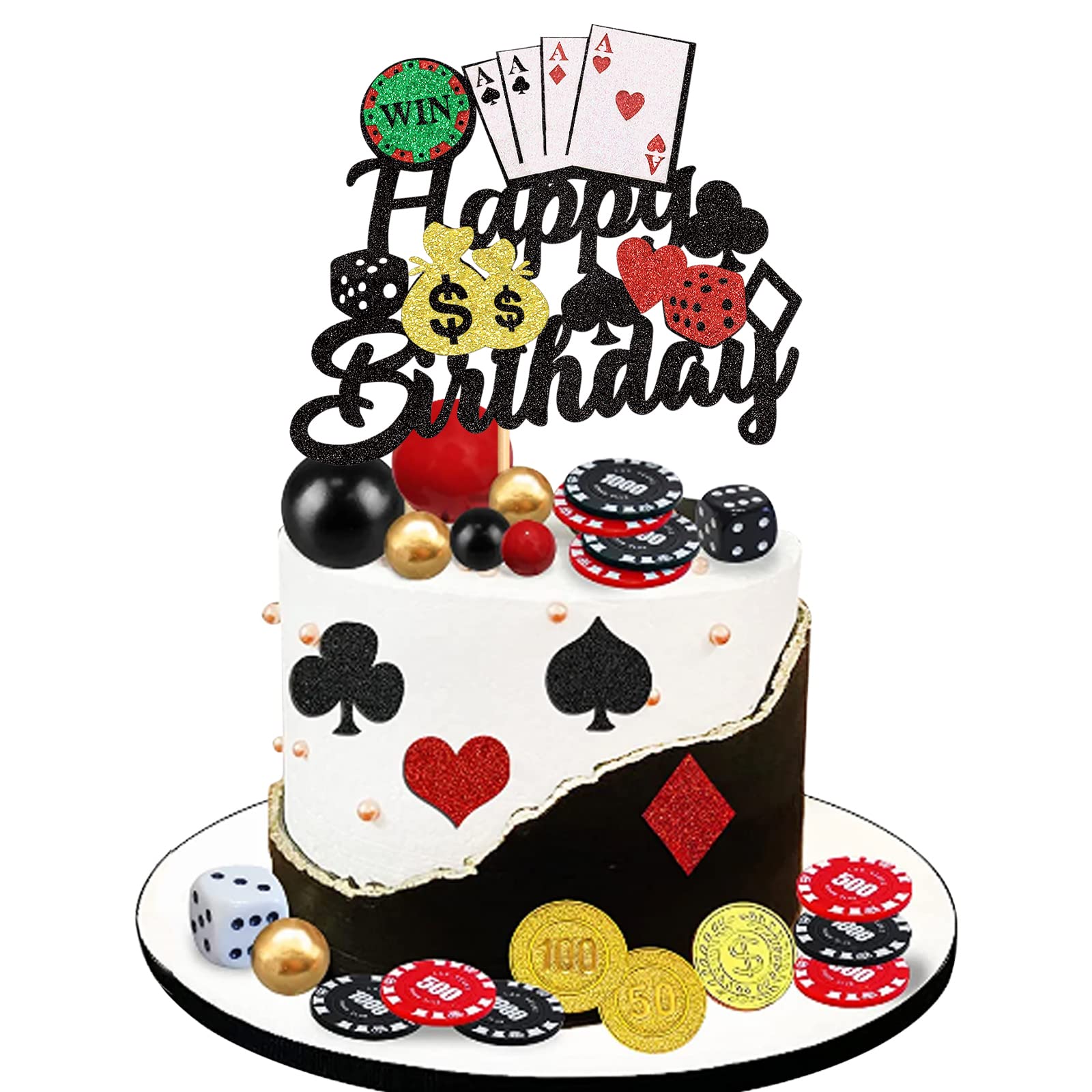 Amazon.com: Keaziu 1 Pack Casino Cake Topper Dice Poker Chips Happy ...