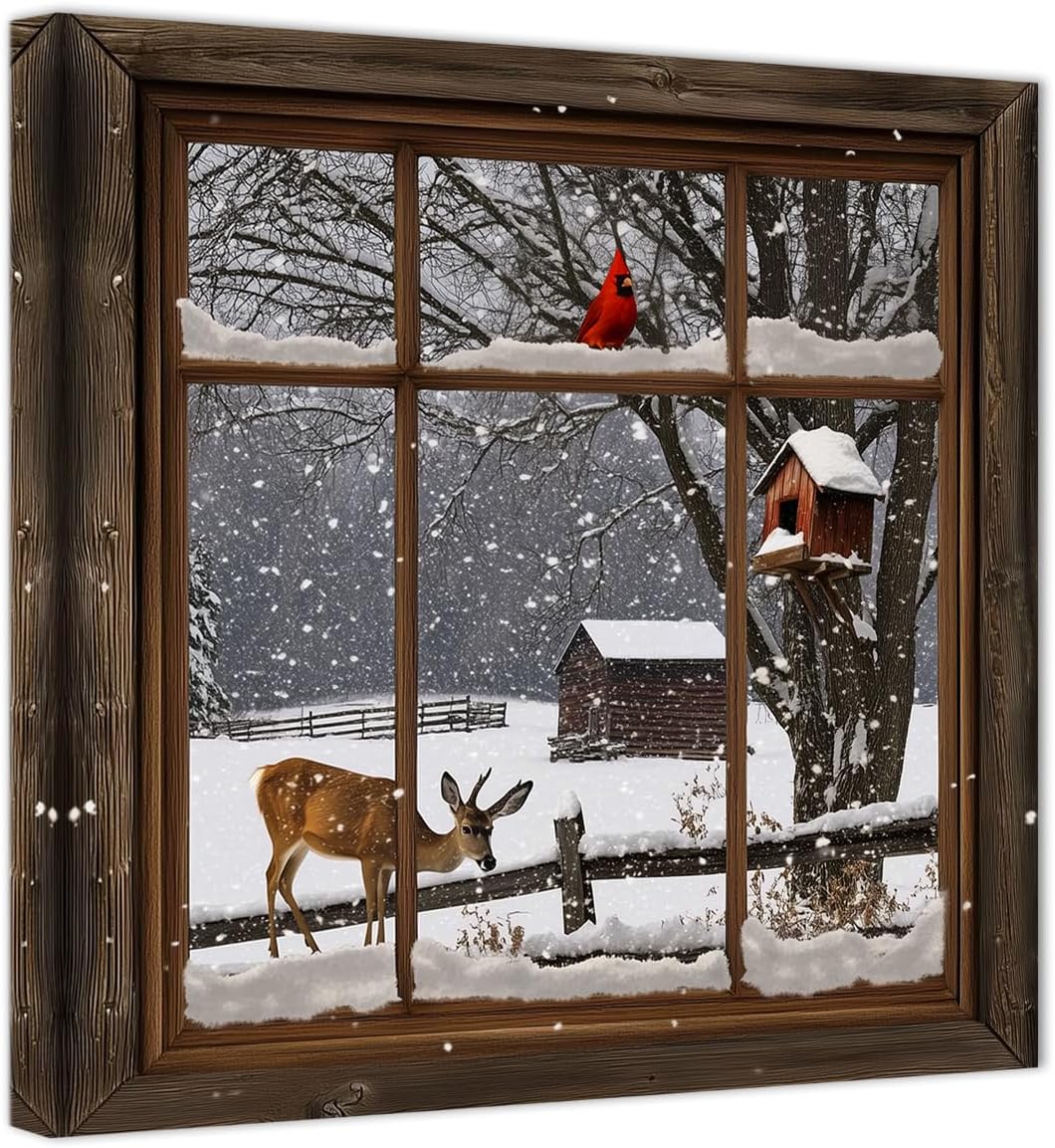 Amazon.com: SWQYLB Winter Canvas Wall Art Vintage Christmas Picture Elk ...