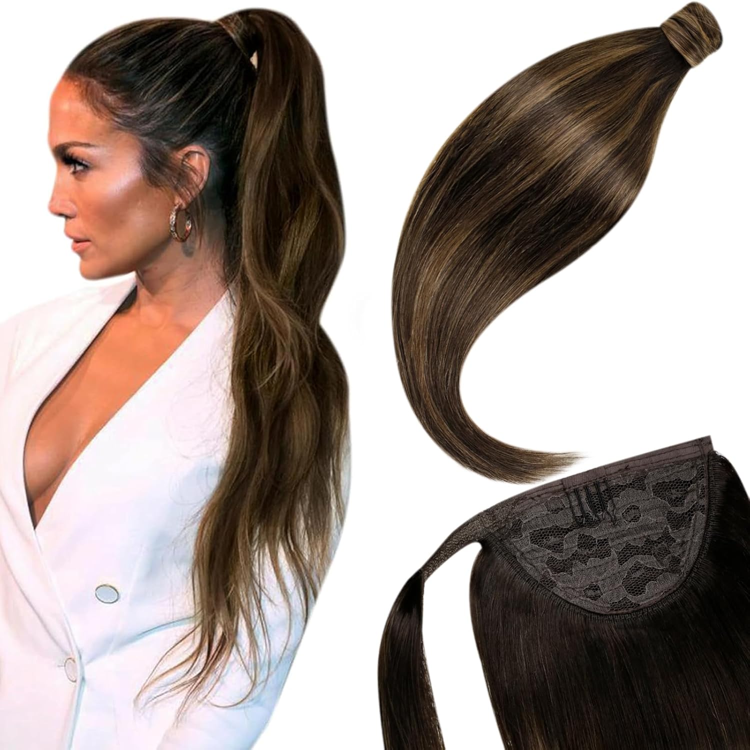 Amazon.com : LaaVoo Hair Extensions Ponytail Human Hair Balayage ...