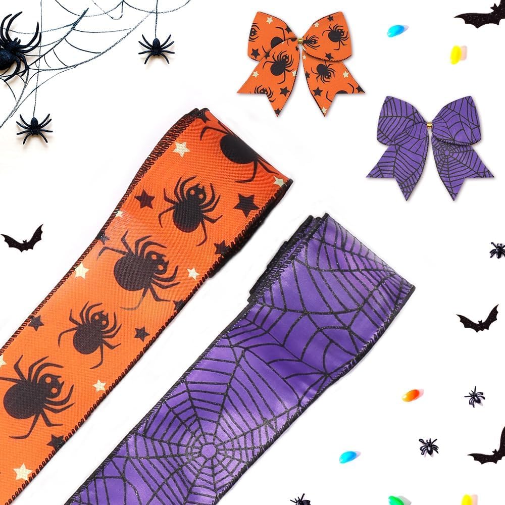 Amazon.com: Hying Halloween Spider Ribbons - Purple Orange Burlap ...