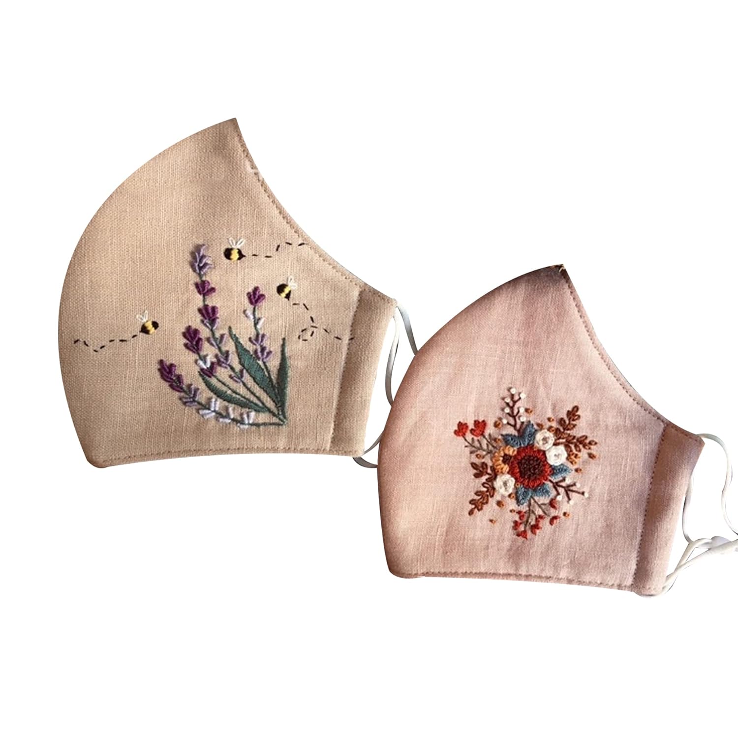Amazon.com: Hand Embroidered Linen Mask Bee And Flowers, Floral ...
