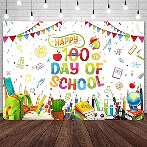 Amazon.com: AIBIIN 7x5ft Happy 100th Day of School Backdrop 100 Days ...