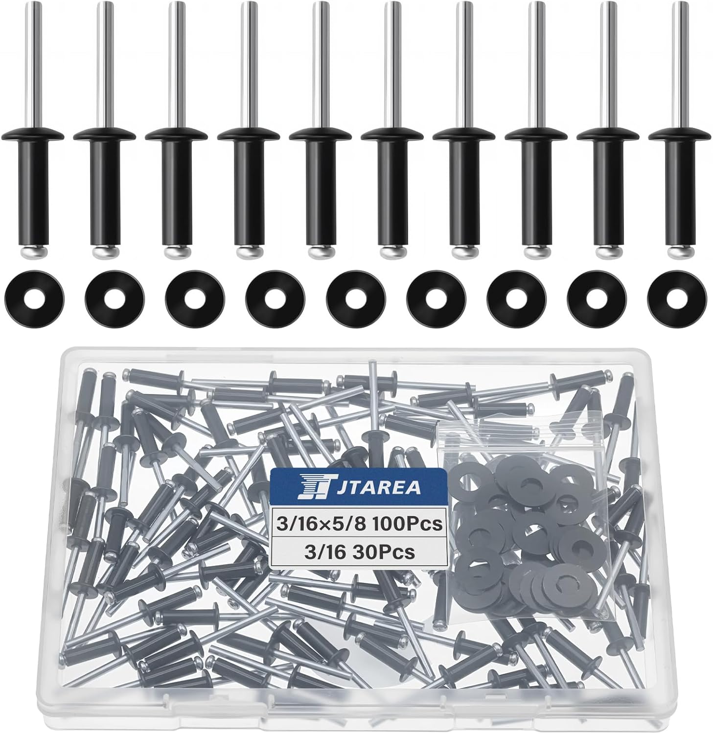 Amazon.com: JTAREA 130pcs 3/16" x 5/8" Black Aluminum Pop Rivets with ...