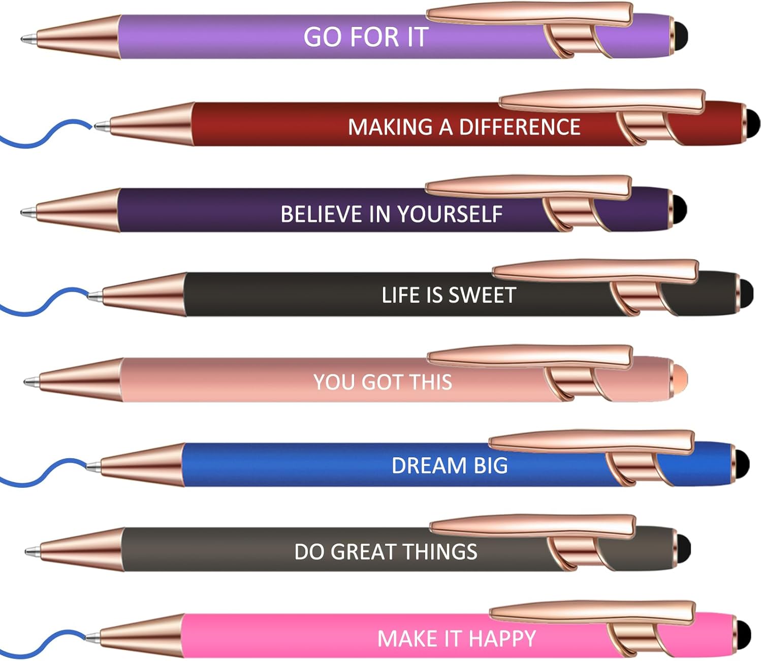 Amazon.com : Lragvtbk 8 Pcs Blue Ink Inspirational Pens for Women ...