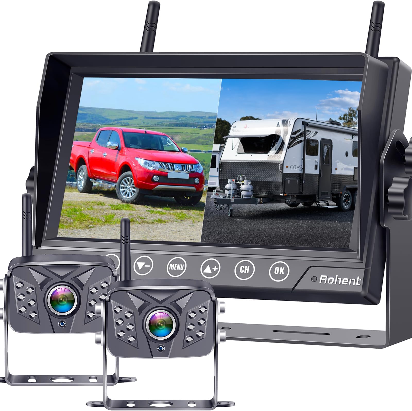 RV Backup Camera Wireless HD1080P 2 Cameras with 7 Inch Touch Key DVR ...