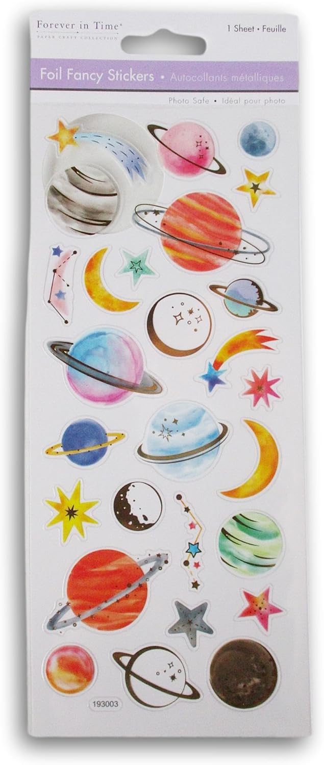 Amazon.com: Foil Planets and Space Stickers for Crafts, Scrapbooks - 27 ...