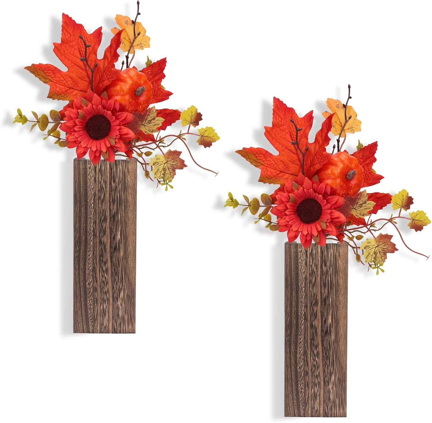 Amazon.com: HEYTIMI 2Pack Wood Wall Planter Vase with Fake Fall Flower ...