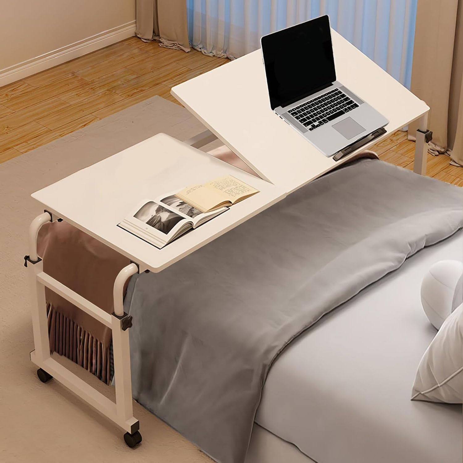Amazon.com: OverBed Table with Wheels Adjustable Height Bedside Table ...