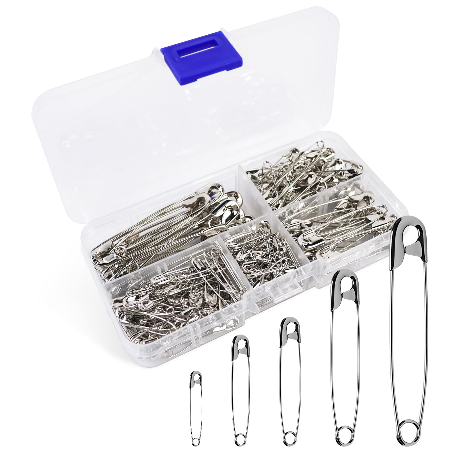 Redamancy 260 Stück Sicherheitsnadeln, 5 Größen Silber Sicherheitsnadel ...