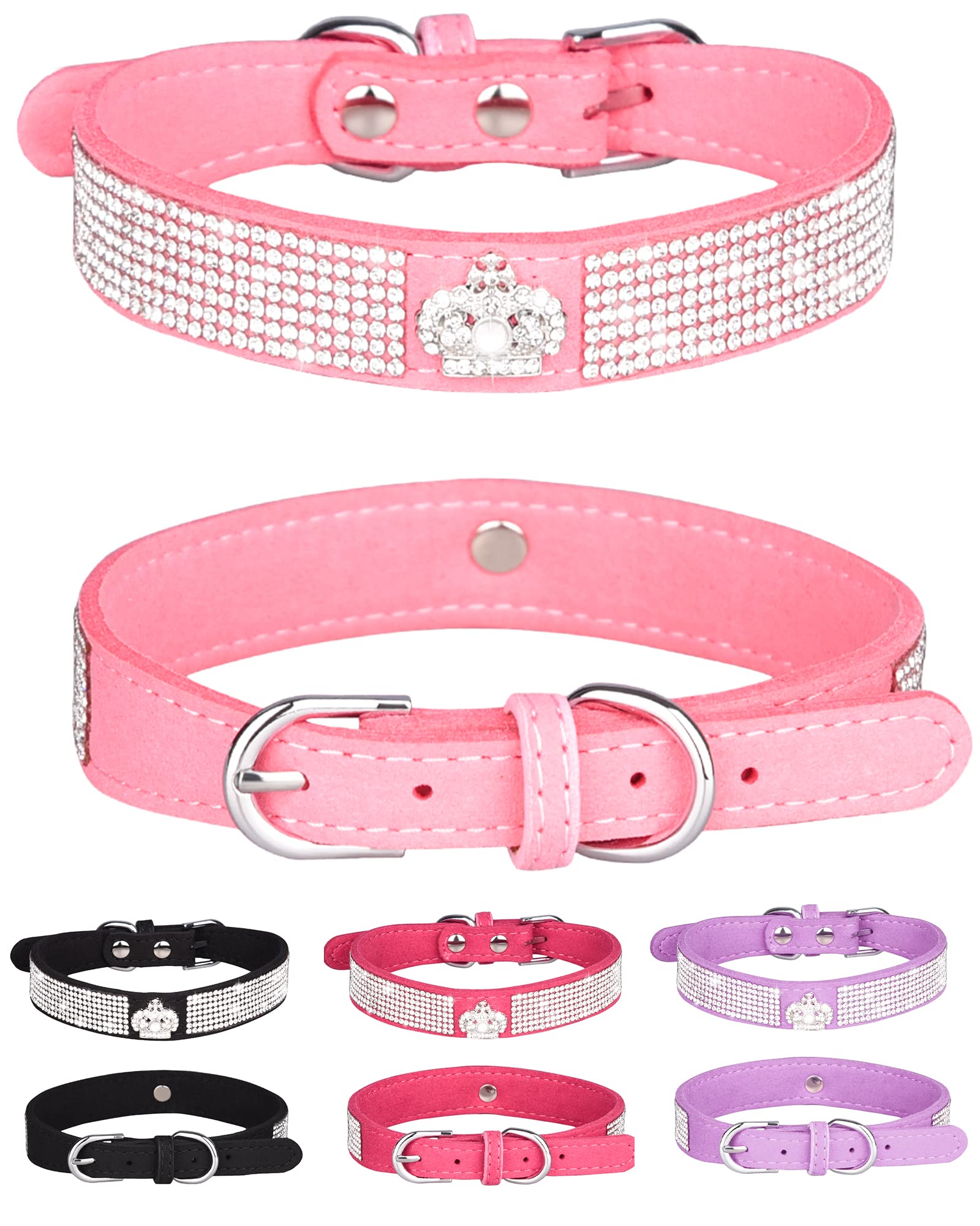Amazon.com : Dog Collar for Small Dogs, Adjustable Leather Suede Bling ...