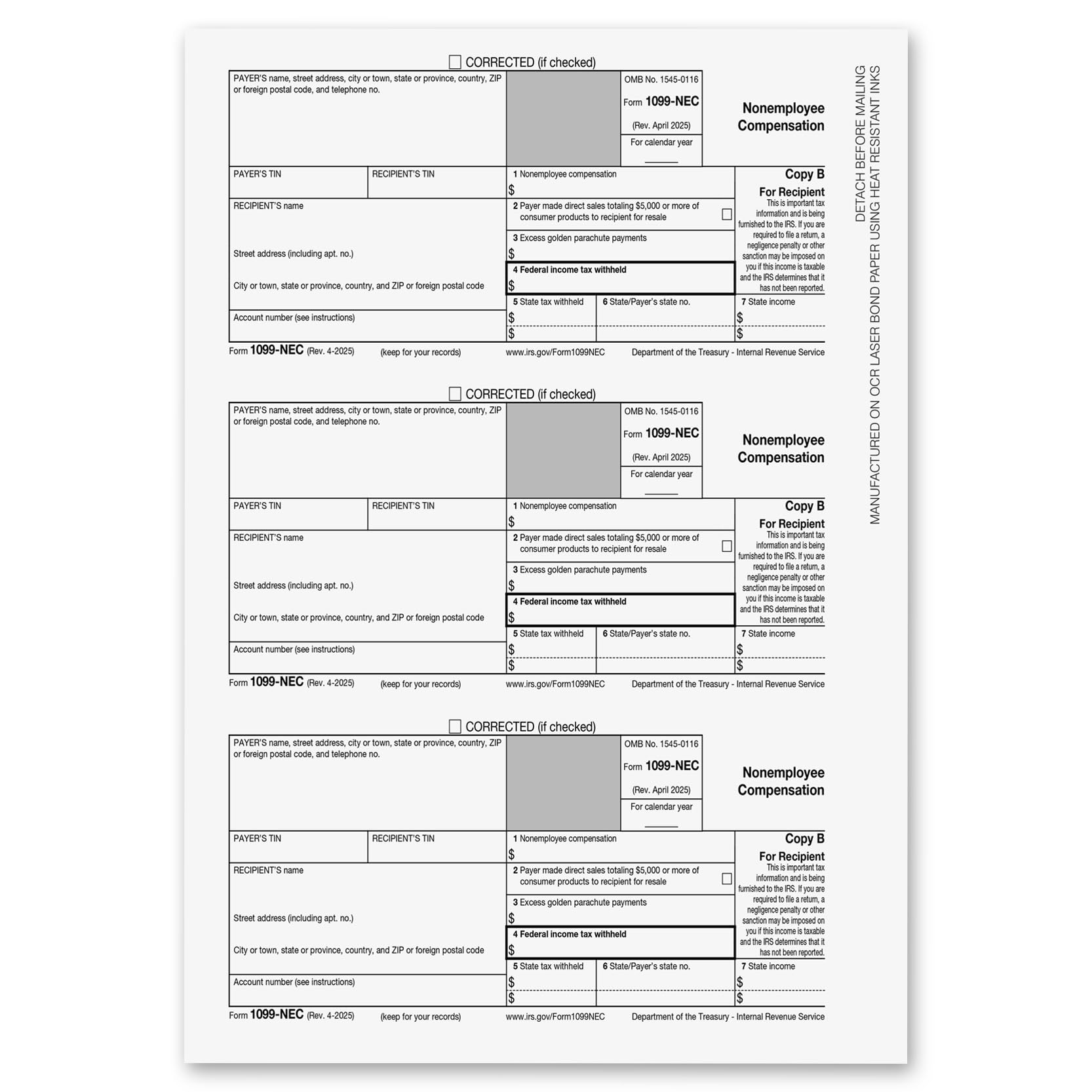 Snapklik.com : 1099 NEC Forms 2025, 1099 NEC Laser Forms IRS Approved ...