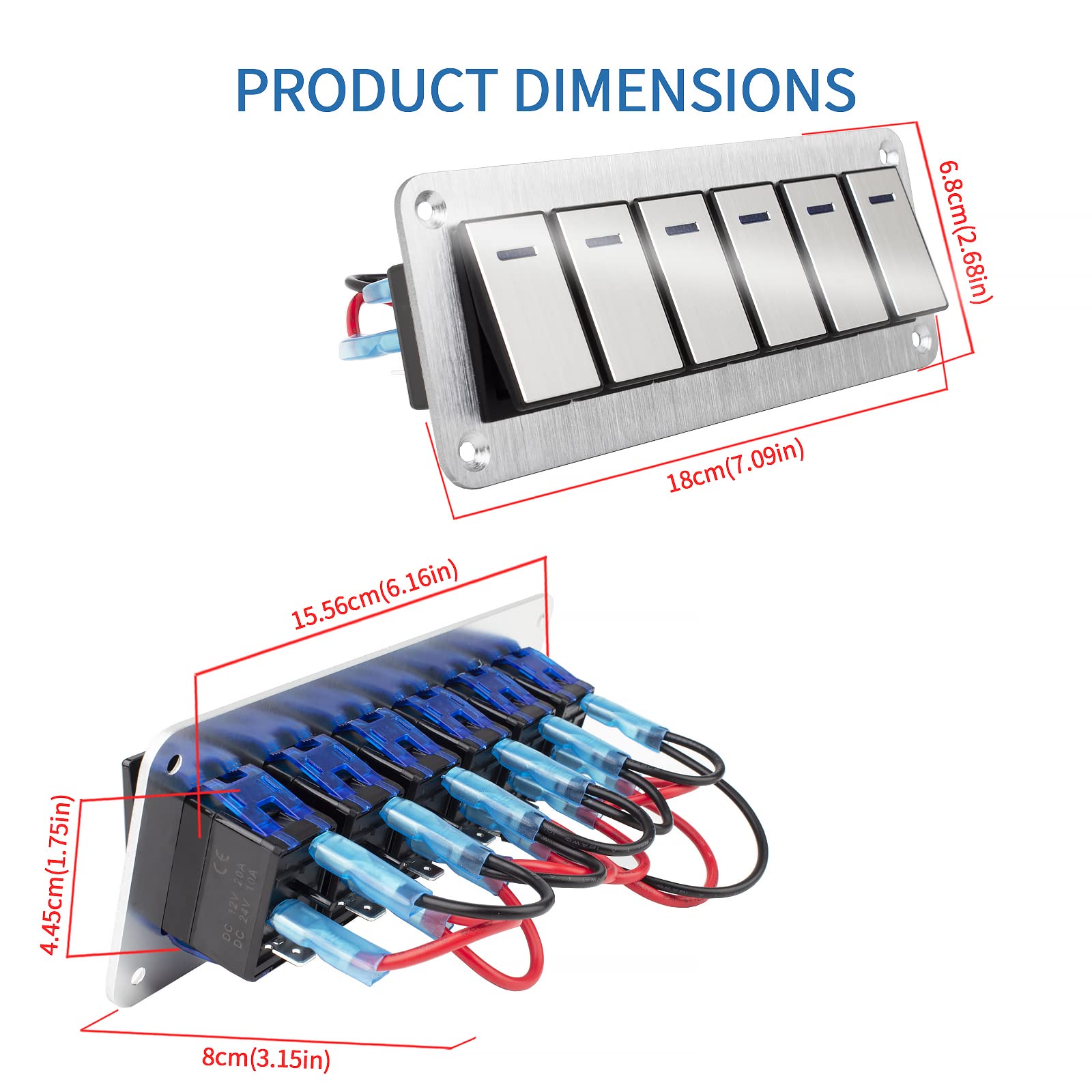 Snapklik.com : Xhtechnology 6 Gang Aluminum Rocker Switch Panel - 12V ...
