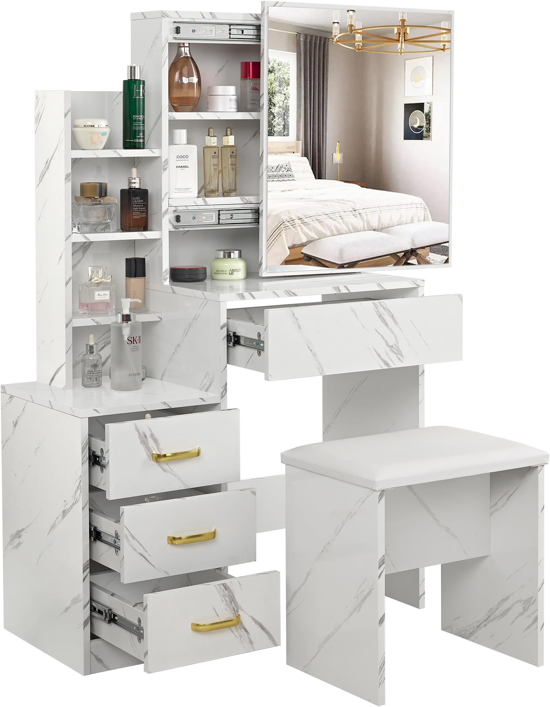 Yqyc Dressing Table Set With 3 Color Touch Screen Dimming Mirror ...