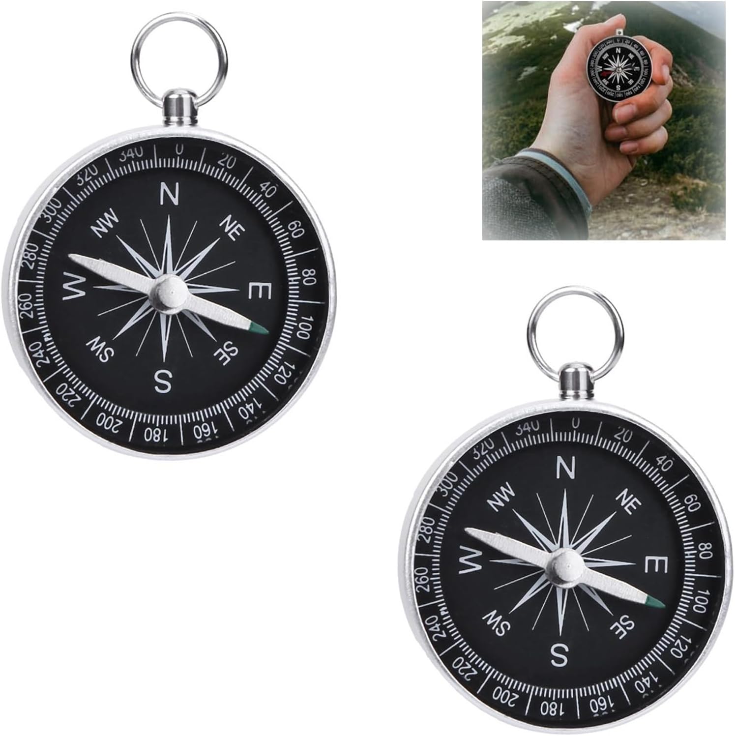 2 Pcs Silver Pocket Compass Navigation - Outdoor Sport Compass for ...