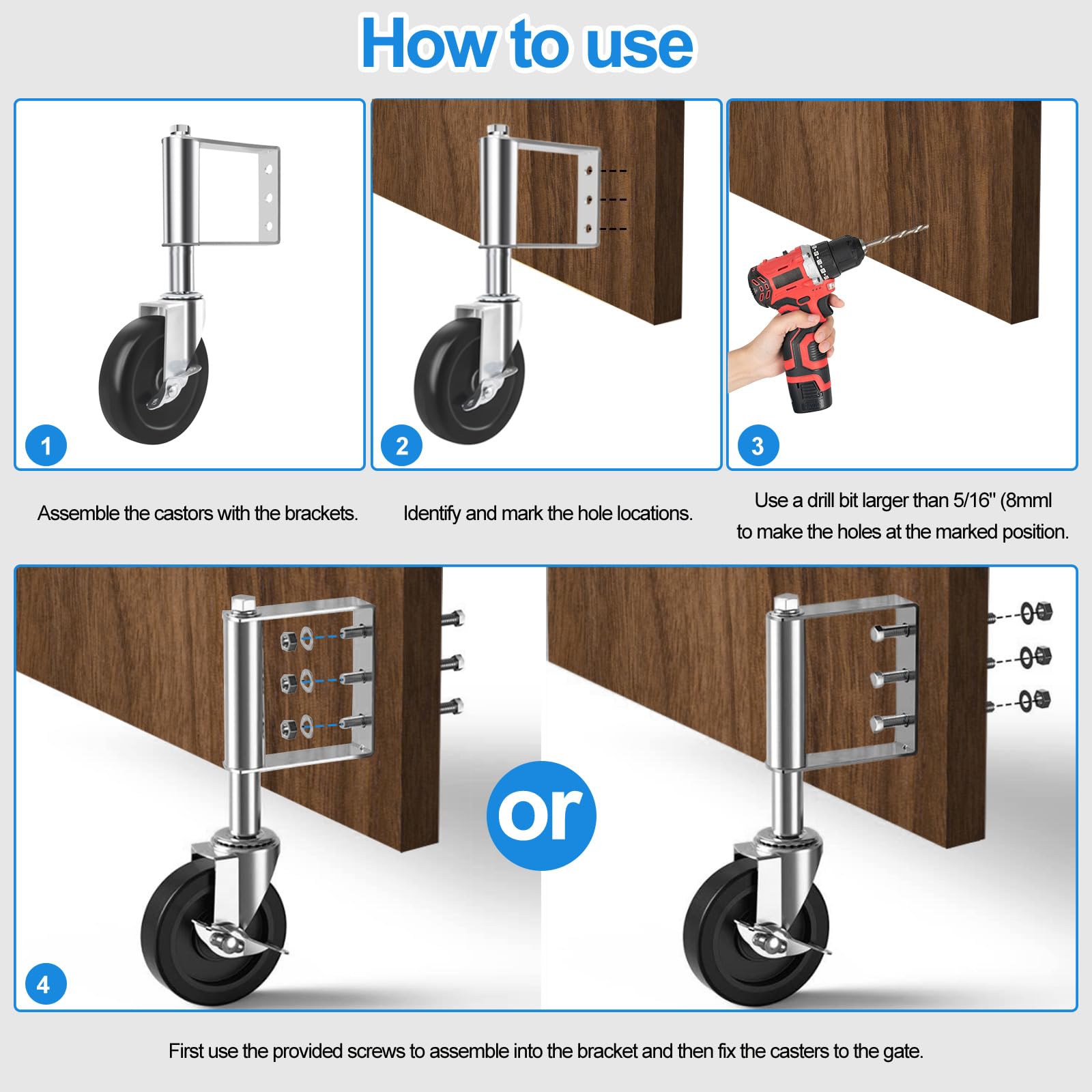 4 Inches Gate Wheel with Brakes, Heavy Duty Spring Loaded Gate Rubber ...