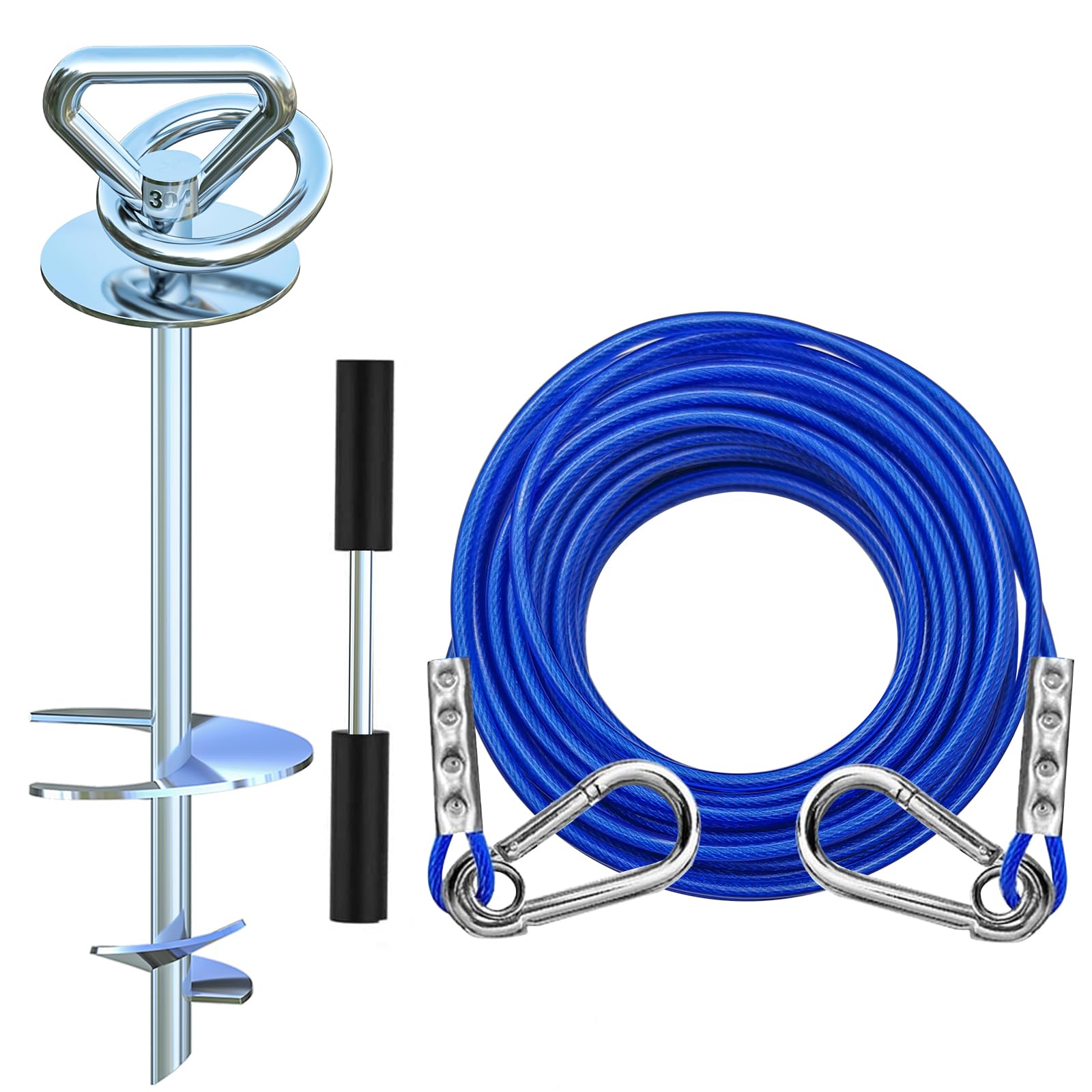 Dog Tie Out Cable and Stake,360° Swivel Dog Run Anchor -with 30FT Heavy ...