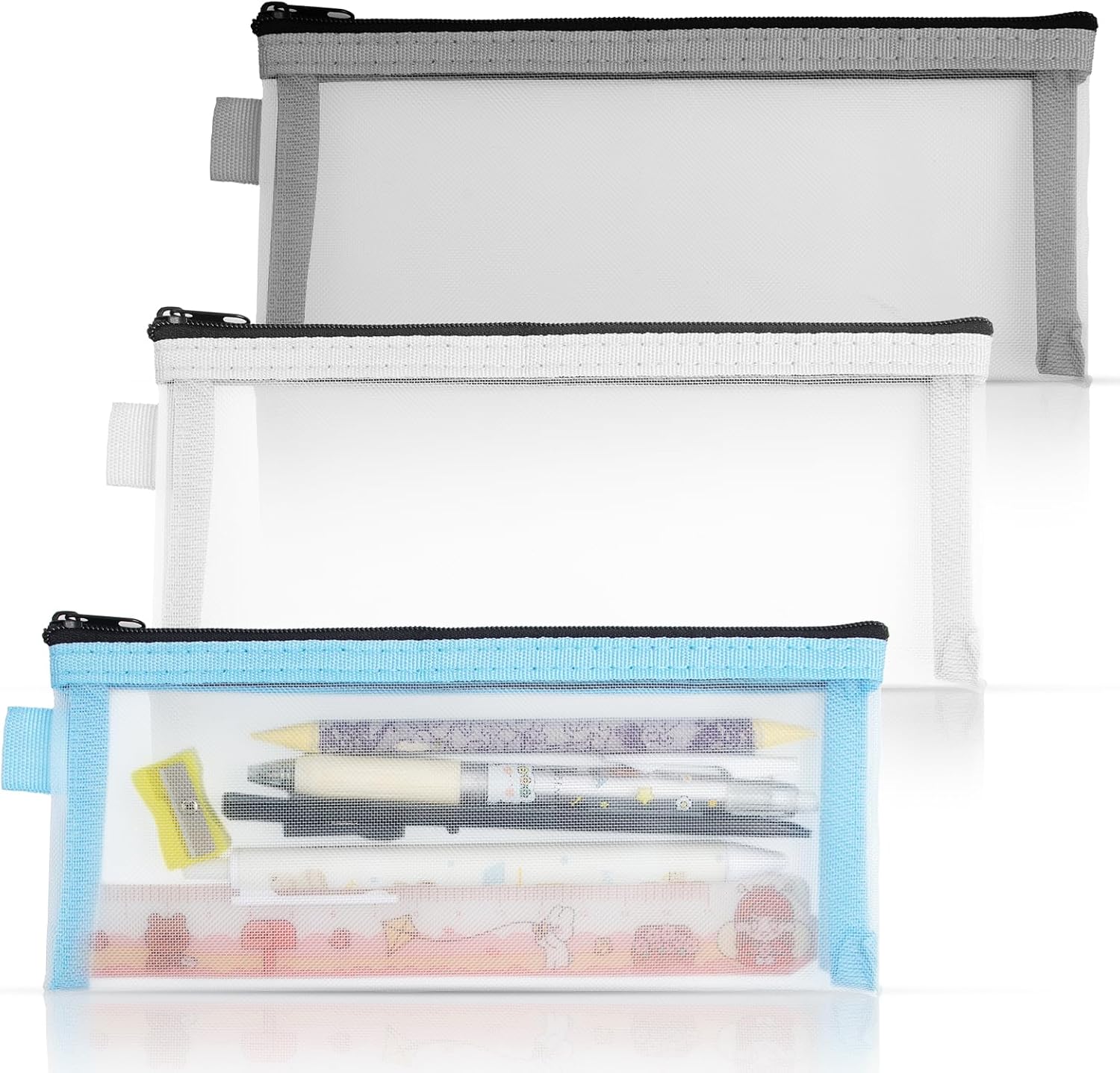 Amazon.com: 3 Pieces Pencil Case Set,Clear Exam Pencil Pouch,Mesh ...
