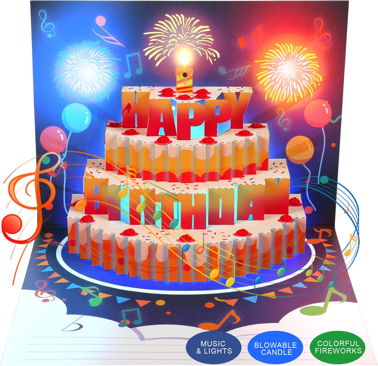 Mozmmhi 3D Pop Up Happy Birthday Cards, Music & Lights & Fireworks ...
