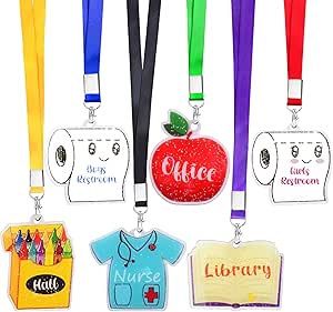 Amazon.com: 6 Styles Acrylic Hall Pass Lanyards Unbreakable School ...
