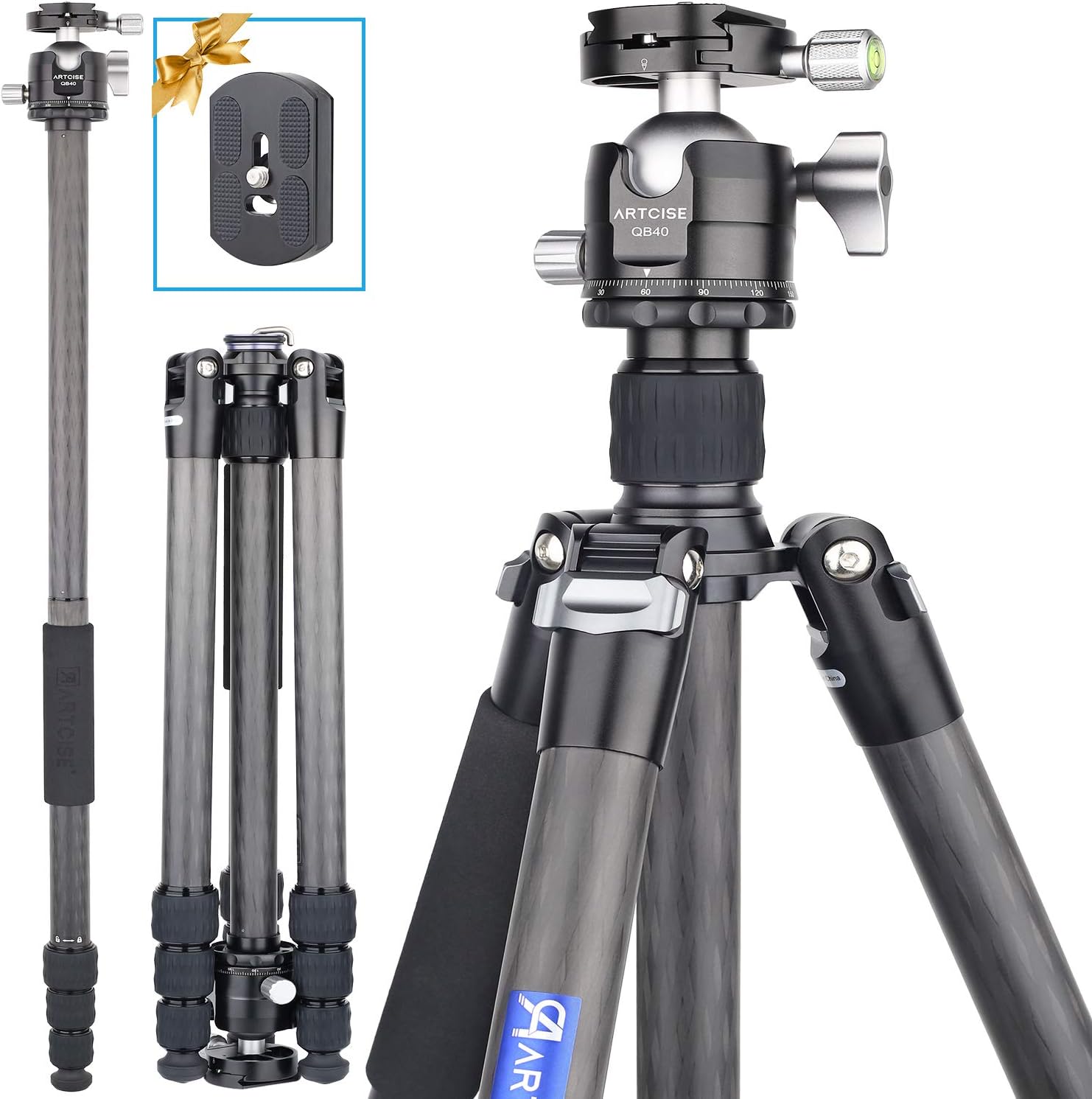 Amazon.com : Carbon Fiber Tripod Professional Camera Tripod with Low ...