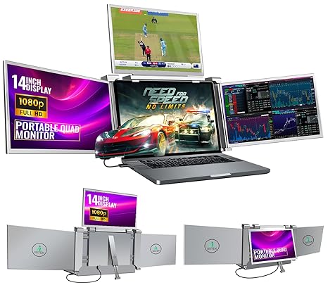 RIITEK 14" Quad Monitor Laptop Screen Extender - Portable FHD 1080P IPS ...