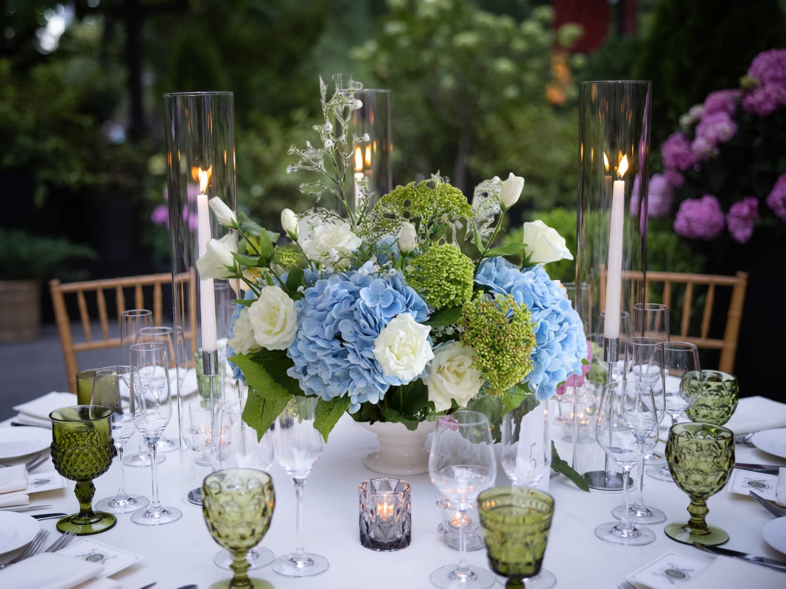 Hydrangeas Wedding Centerpieces That Use DIY Inscribed Beach Stone