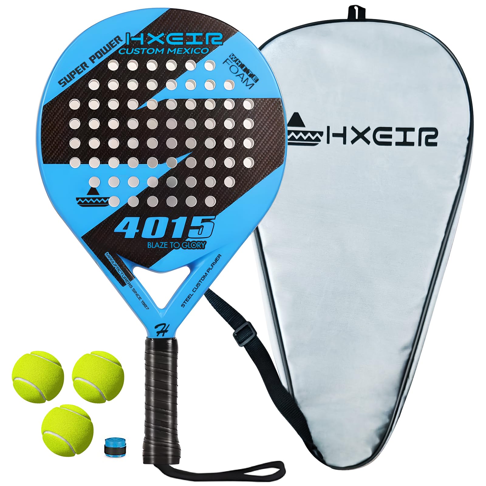 HXEIR Pala de Pádel con Funda, Paleta de Tenis de Playa, 3 Pelotas y ...