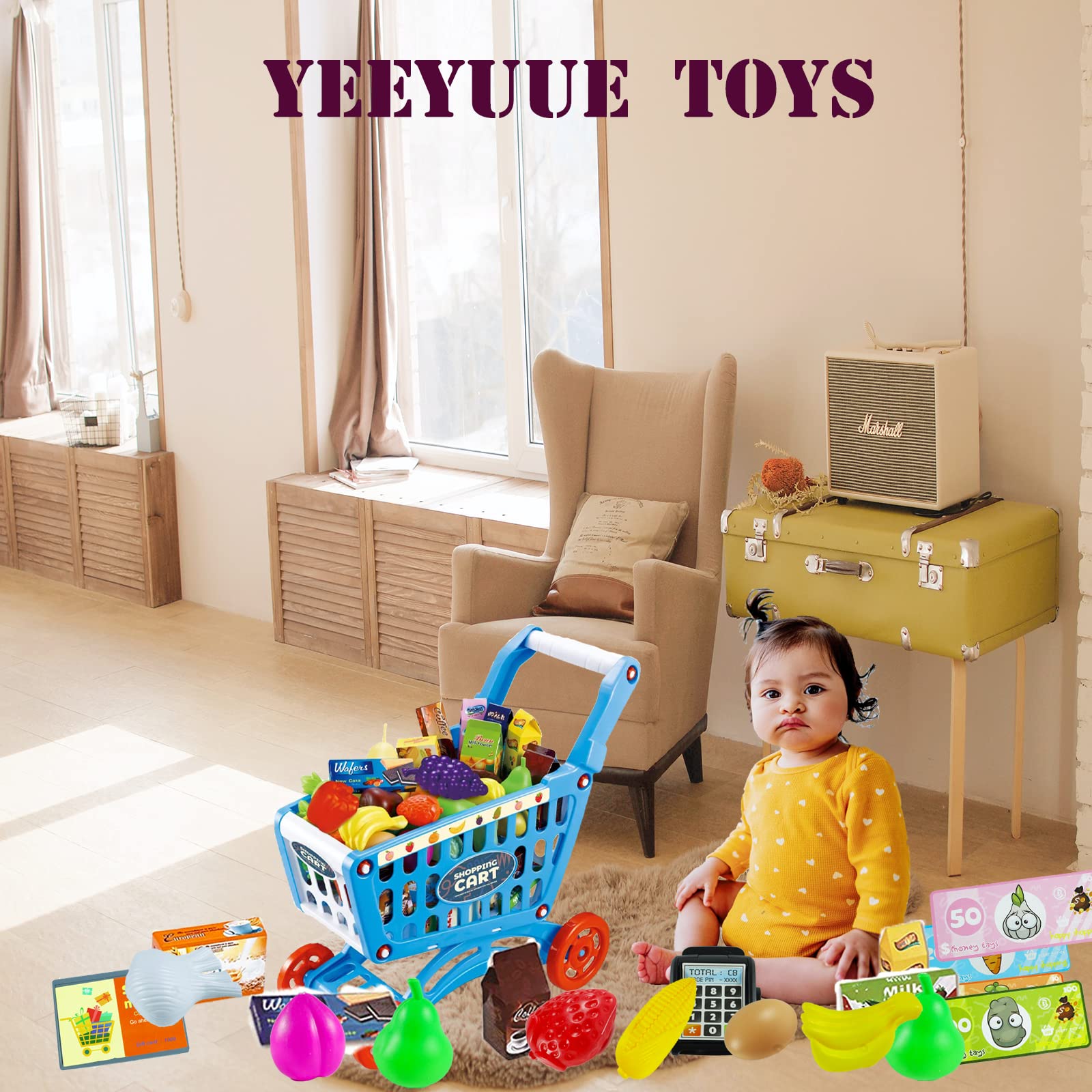 Yeeyuue [Newest] Kids Shopping Cart Toy, Toddler Shopping Cart with 54 ...