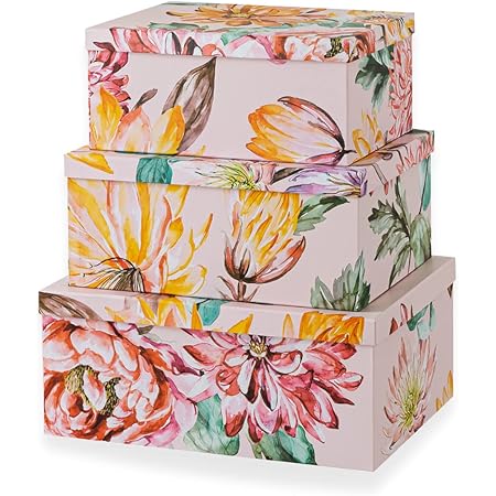 SLPR Tropical Design Cardboard Keepsake Boxes with Lids (Set of 3 ...