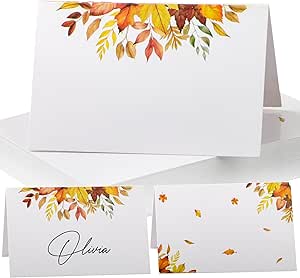Amazon.com: 50pcs Fall Place Cards for Table Setting Fall Leaf Tented ...