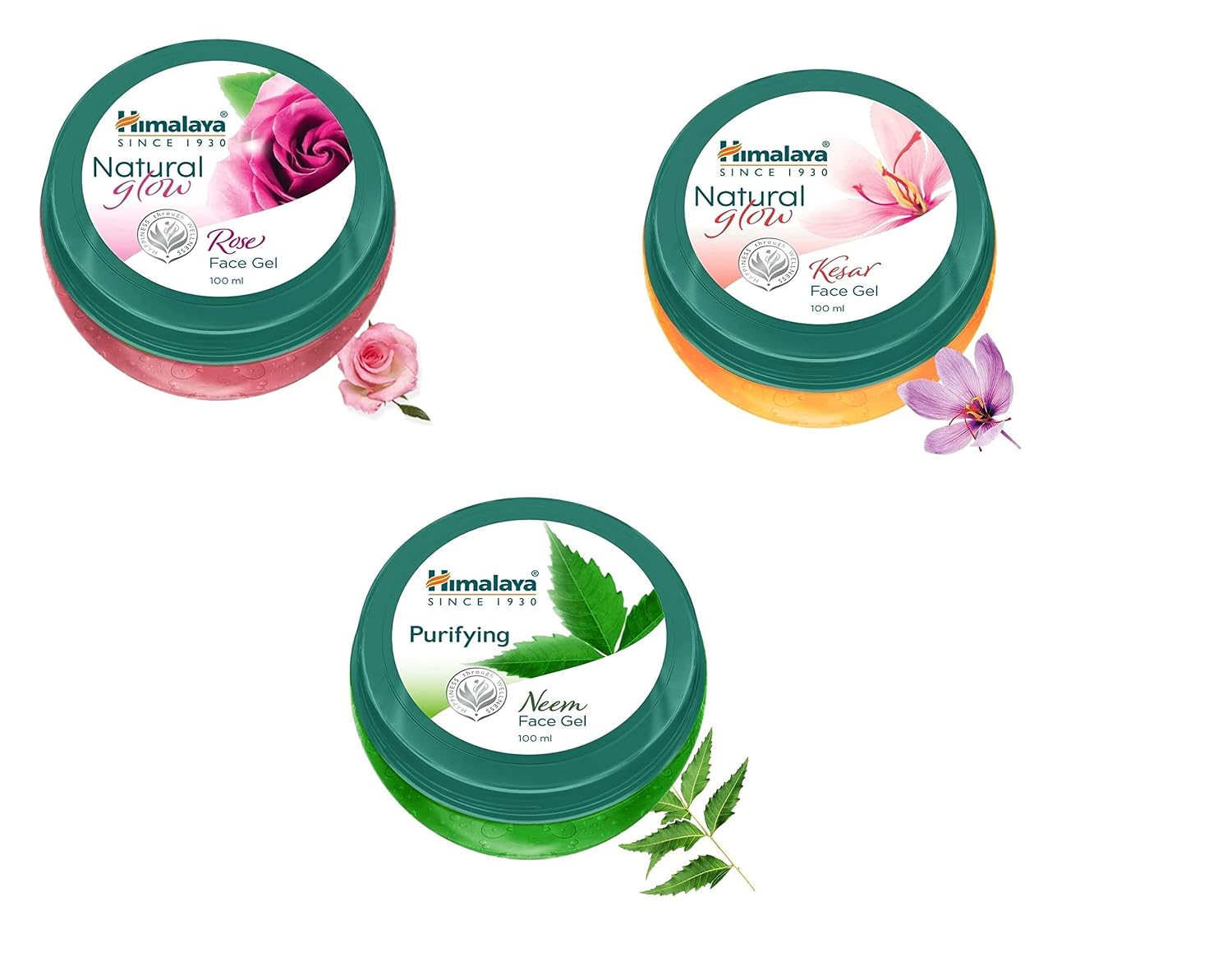 Himalaya Purifying Neem, rose,kesar Face Gel Combo Pack Of 3 100 ML ...