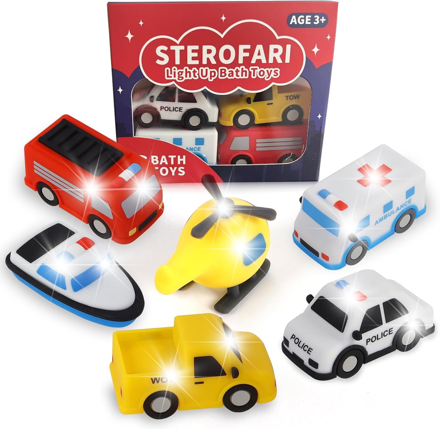 Amazon.com: Sterofari Light Up Bath Toys 6 Pack, 100% Food Grade ...