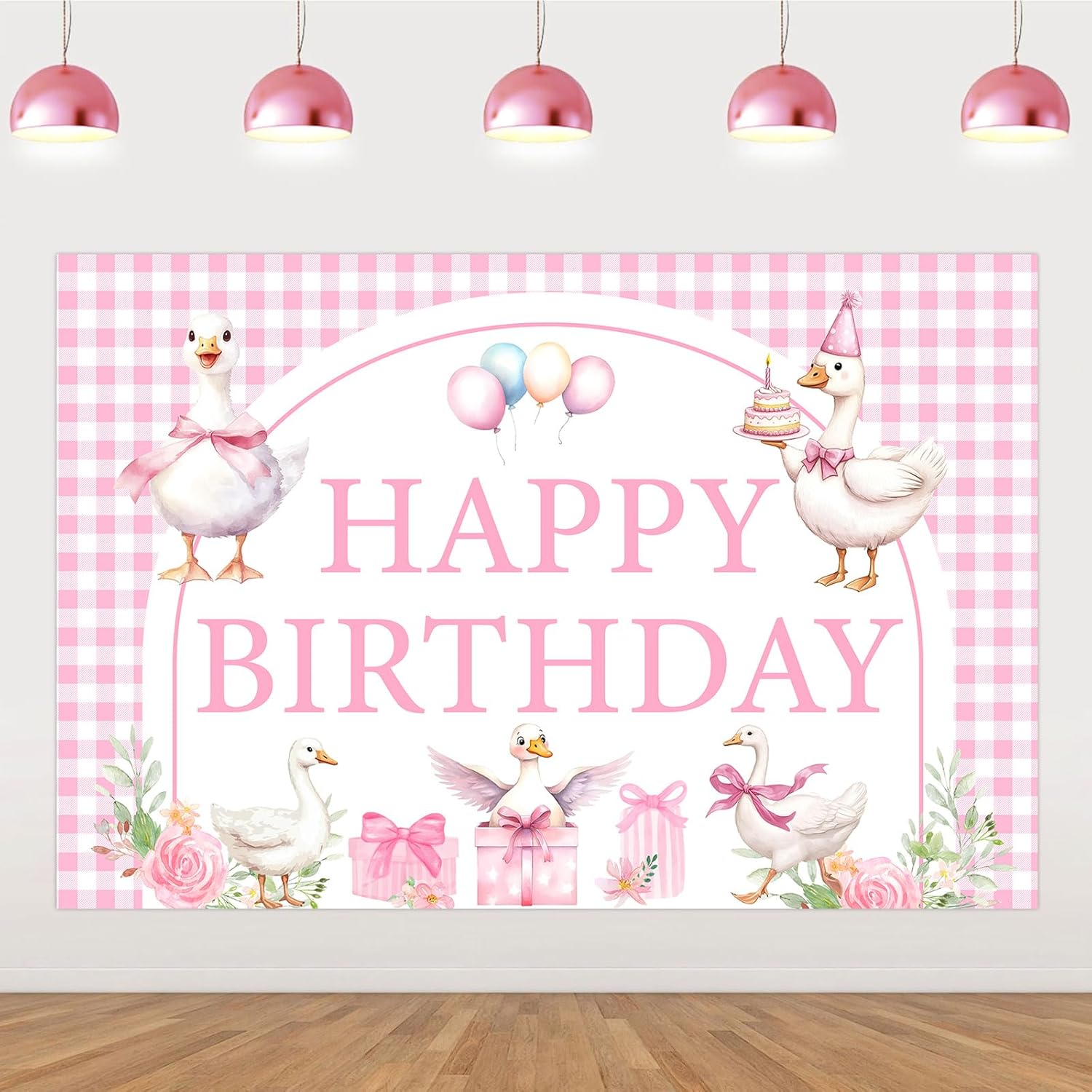Amazon.com : Goose Birthday Backdrop Silly Goose Party Decorations Pink ...