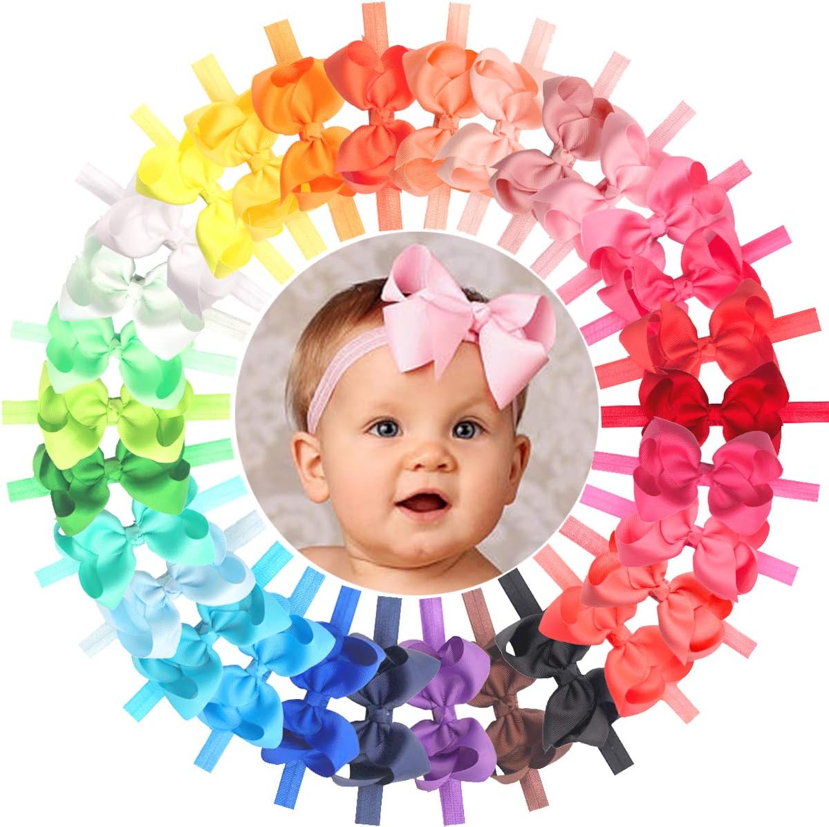 Amazon.com: CÉLLOT Baby Girls Headbands Grosgrain Ribbon 4.5" Hair Bows ...