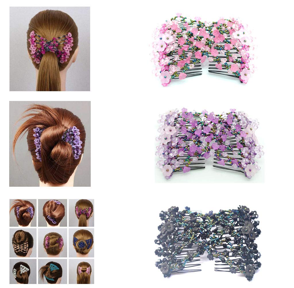 Amazon.com : Lovef 3pcs Magic Beads Elastic Double Hair Comb Clip ...