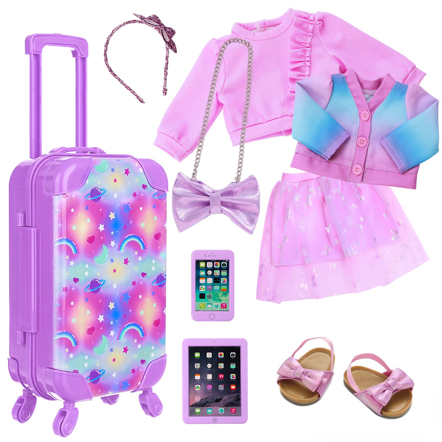 Amazon.com: 18 Inch Girl Doll Accessories Suitcase Travel Luggage Set ...