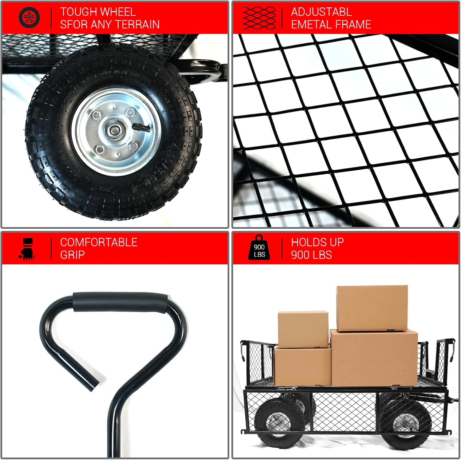 Maylaviu Carrito de jardín, carrito con ruedas plegable con 900 libras ...
