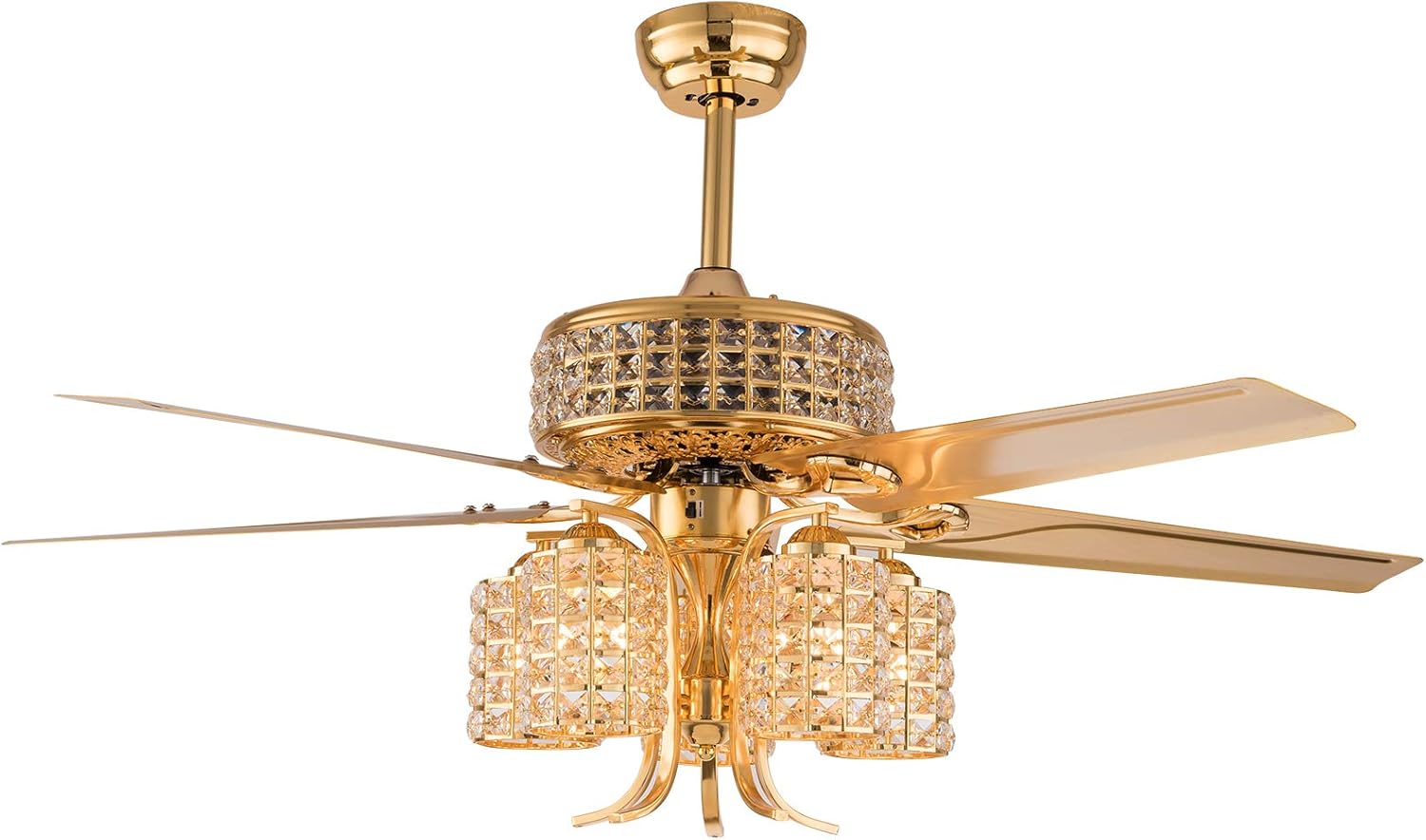 52" Crystal Gold Ceiling Fan Light Fixture,5 Lights Gorgeous Modern ...