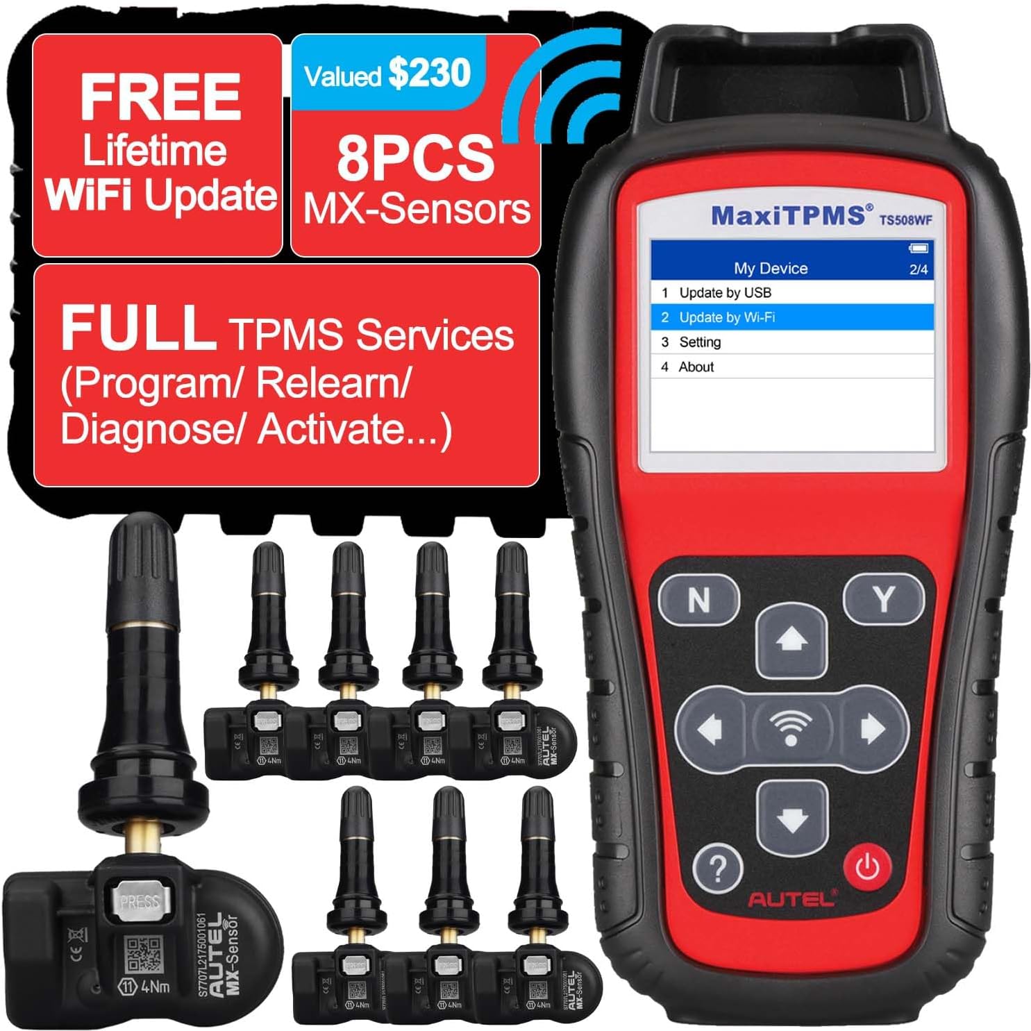 Amazon.com: Autel MaxiTPMS TS508WF Kit TPMS Programming Tool, with 8pcs ...