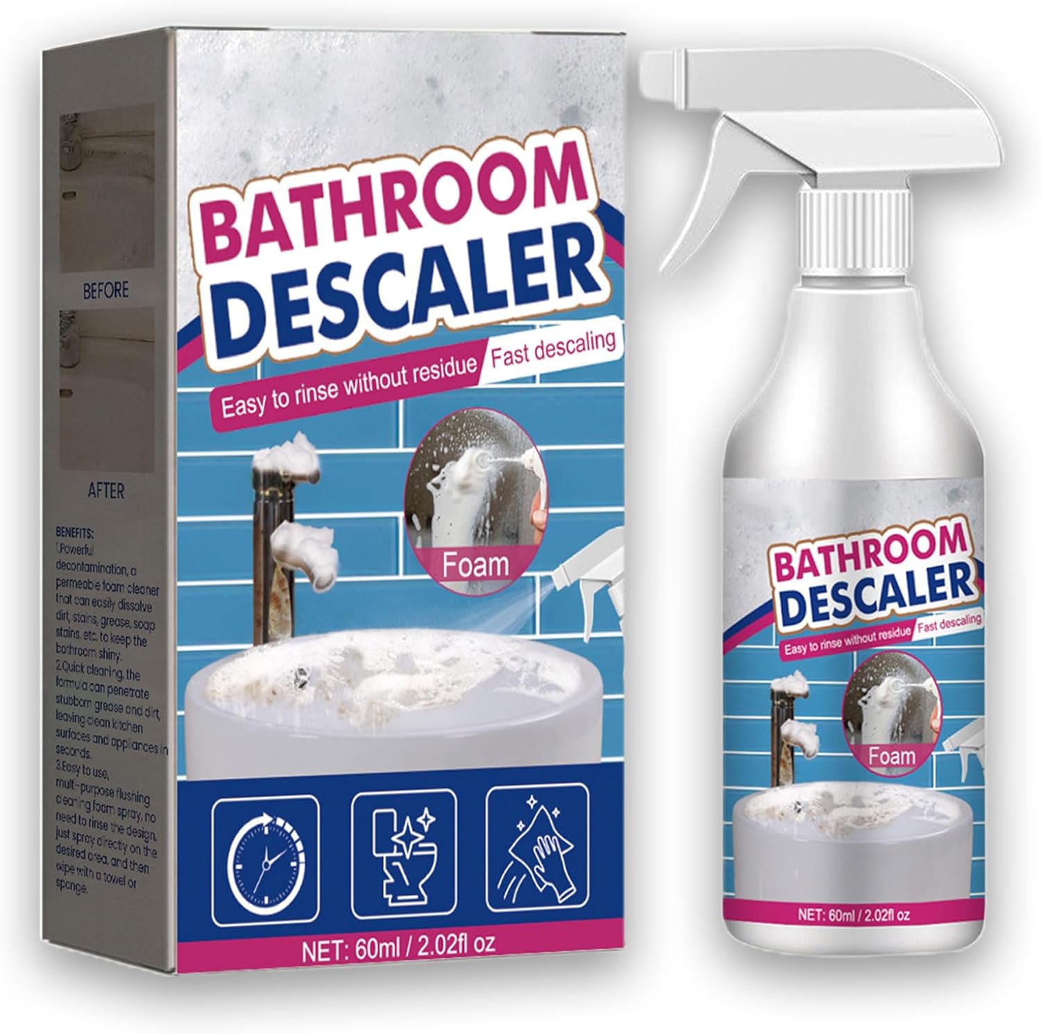 Amazon.com: Ludcew 60ml Bathroom Descaler Spray, Bathroom Descaler ...