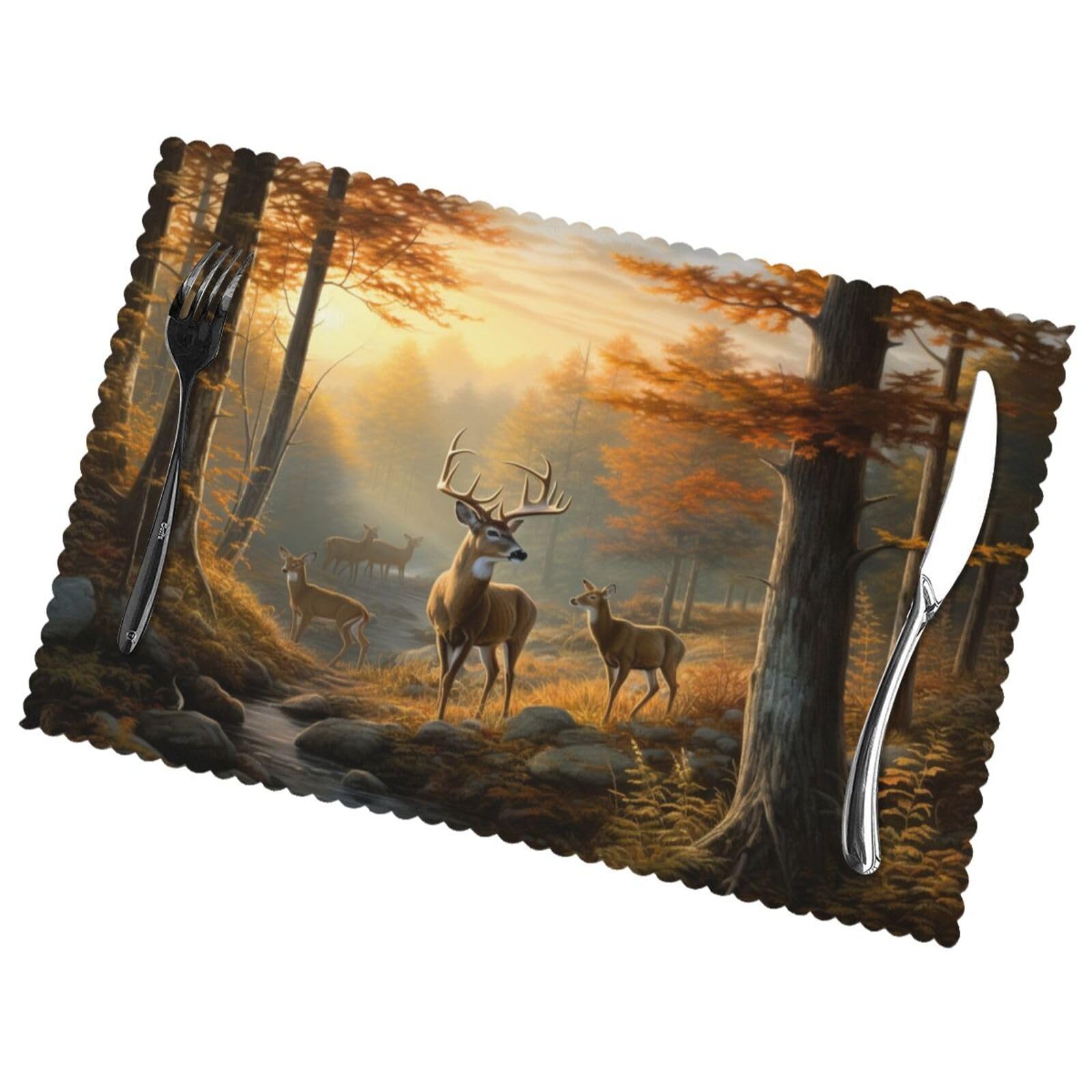 Amazon.com: Foruidea Autumn Nature Wildlife Animal Deers Placemats Set ...